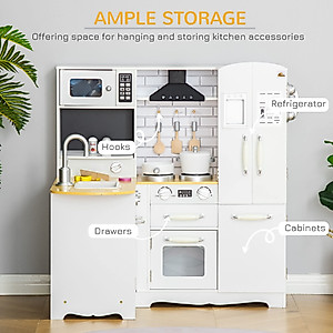 Qaba Large Play Kitchen with Full Set of Appliances for a Modern Day Pretend Kitchen, Tons of Storage, Corner Play Kitchen Set with Sound Effect, Educational Pretend Role Playset Game