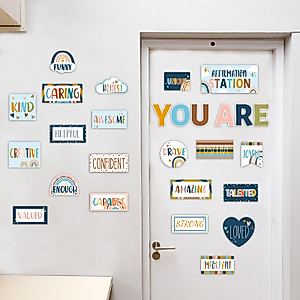 Boho Affirmation Station Bulletin Board Set Rainbow Bulletin Board for Classroom Decor Hippie Motivational Posters Positive Affirmations Accents Cutouts for Teachers School Chart Wall Supplies