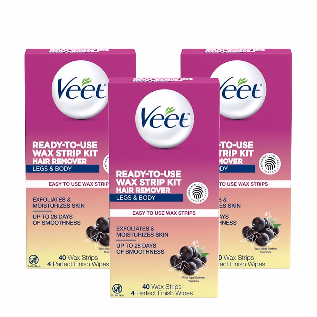 Veet Leg and Body Hair Remover Cold Wax Strips, 40 ct (Pack of 3)