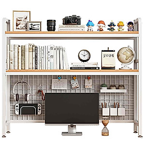 JXCAA Ladder Bookcase for Computer Desk, Dorm Room Desk Hutch, MDF + Steel Frame Material, Desktop Storage Rack, DIY Storage, L55/ 75/95 Cm, 95*32cm Original Oak