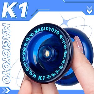 MAGICYOYO Responsive Yoyo K1 Tug Return Yoyo, Hubstacks Yoyo for Kids Beginners Dual Purpose Yoyo with Unresponsive Bearing, Sturdy Storage Bag + 12 Yoyo Strings +Yo-Yo Glove +2 Yoyo Hubstacks (Blue)