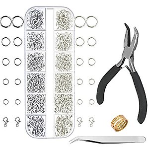 anezus Jump Rings for Jewelry Making Supplies with Jump Ring Pliers (1200Pcs Dull Silver and Bright Silver)