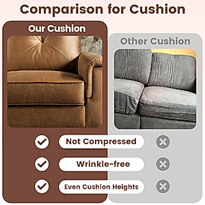 ovios Luxury 3 Seater Sofa with Faux Leather,Mid-Century Modern Couch with Comfortable Armrest,Comfy Couches with Deep Seat,Small Sofas for Living Room Bedroom (Light Brown)