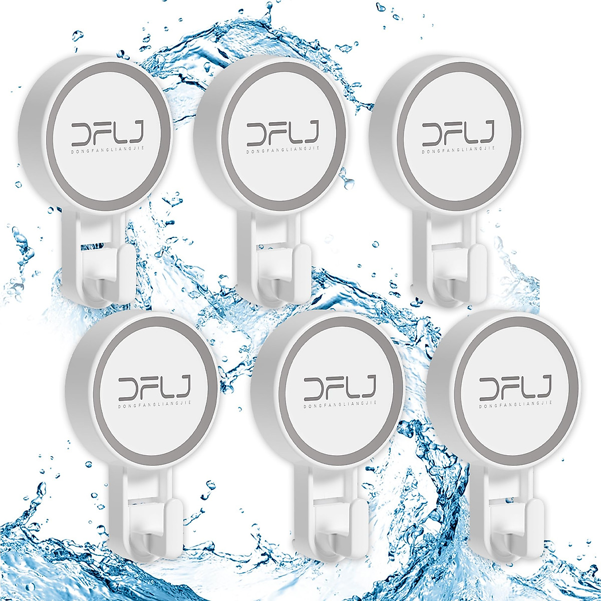 DFLJMOP 6 Pcs Shower Suction Cup Hooks Reusable Heavy Duty Vacuum Suction Hook Waterproof Suction Hanger Removable and Leave No Trace Suction Hooks for Bathroom Kitchen Towel, Robe, Loofah