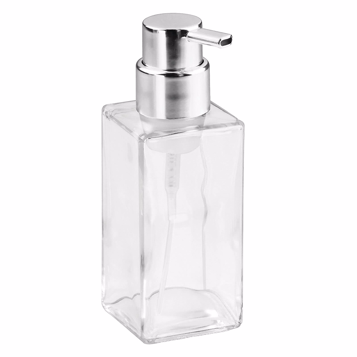 mDesign Modern Square Glass Refillable Foaming Hand Soap Dispenser Pump Bottle for Bathroom Vanities or Kitchen Sink, Countertops - Clear/Chrome