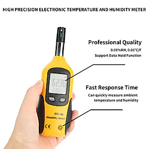 HT-86 Temperature Humidity Meter 2 in 1 Portable Digital Hygrometer Thermometer Humidity Gauge Monitor Indoor Outdoor with Wet Bulb Dew Point Double Display for Industry Agriculture Meteorology