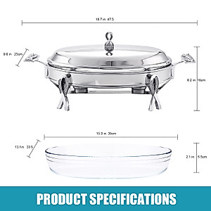 ORDINNER KIT Chafing Dish Buffet Set Stainless Steel Frame Safe Oven Glass Server with Lid Oval Food Warmer Chafing Dishes for Parties 3.2L