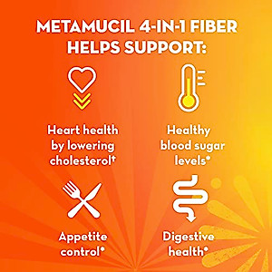 Metamucil Premium Blend, 4-in-1 Fiber Supplement for Digestive Health, Psyllium Husk Fiber Powder, Sugar-Free with Stevia, Plant-Based Fiber Supplement, Orange Flavored, 180 teaspoons