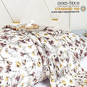 FELYSIK Butterfly Floral Silk Pillowcase for Hair and Skin Standard 20"x26", 22 Momme Mulberry Silk Khaki Flower Print Pillow Cases with Zipper