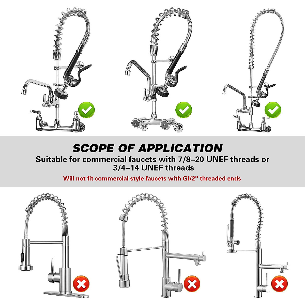 Commercial Sink Sprayer Hose,44 inch Commercial Kitchen Sink Faucets Flexible Hose Replacement，with Heat Resistant Black Handle，for Commercial Kitchen Faucet.