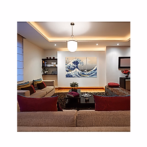 DECORARTS - The Great Wave off Kanagawa(Triptych), Katsushika Hoki. Classic Art Reproduction, Giclee Print On Canvas. Stretched canvas. 48x32