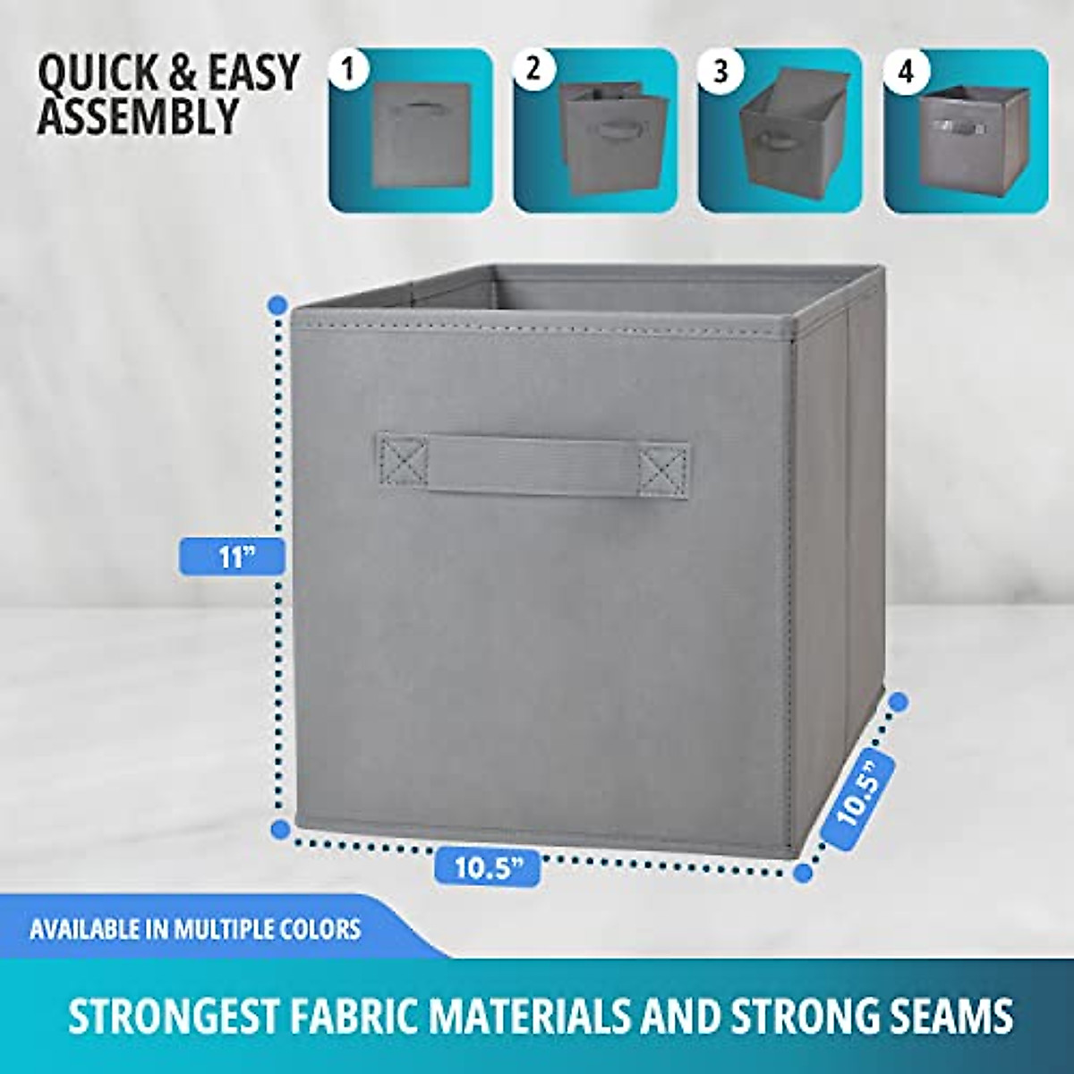 Klozenet 11 inch cube storage bins 8-pack, Fabric Collapsible Storage Bins Durable and Sturdy With Handle For Closet Shelves, Storage, Books, Cloth and Toys/ foldable Cubby Organizer, (Grey)