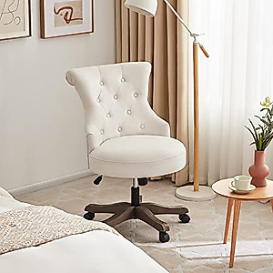 Batohom Home Office Chair Adjustable Height Swivel Chair with Wheels Linen Fabric Upholstered Computer Desk Chair with Wooden Legs Comfortable Armless Chair for Home Office Study Studio(Beige)