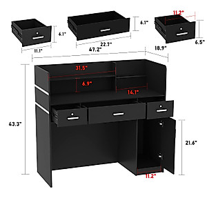DiDuGo Reception Desk Counter Desk for Checkout & Retail, Front Counter Table with Large Storage, Silver Tapes, for Office Boutique Spa Black (47.3”W x 18.3”D x 43.3”H)