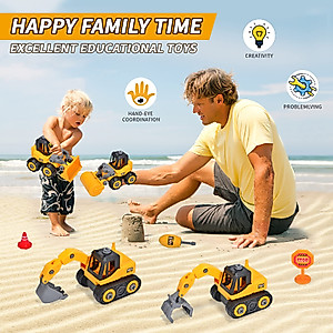 YONGJULE Construction Vehicle Toys, Take Apart Toys for 3 Year Old Boys, Excavator, Bulldozer, Roller, Loader Toy for Kids, Educational Toys Gifts for Children 3 4 5 6 Years Old