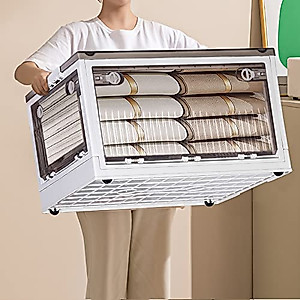 haomsj 3 PCS Folding Storage Box with Lid for Organization, 25QT Stackable Storage Box with Wheels, Five-door Folding Plastic Containers for Ornament, Books