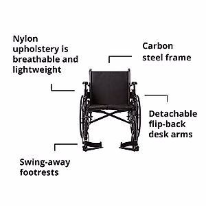 McKesson Wheelchair, Swing Away Foot Leg Rest, Desk Length Arms Flip Back, 20 in Seat, 300 lbs Weight Capacity, 1 Count