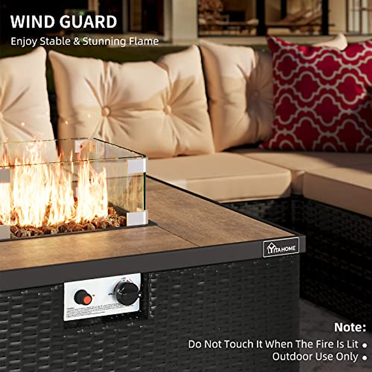 YITAHOME 32 Inch Propane Fire Pit Table, 40,000 BTU Gas Fire Pit with Ignition Systems, Ceramic Tabletop, Lava Rock, Cover, Lid Hanger, Square Outdoor Firetable for Patio Garden Backyard (Black)