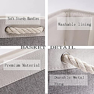 Bidtakay Baskets Set Fabric Storage Bins-White&Grey Bundled Baskets of 3 Medium Baskets 15" X 11" X 9.5" + 6 Small Baskets 11.8" X 7.8" X 5"
