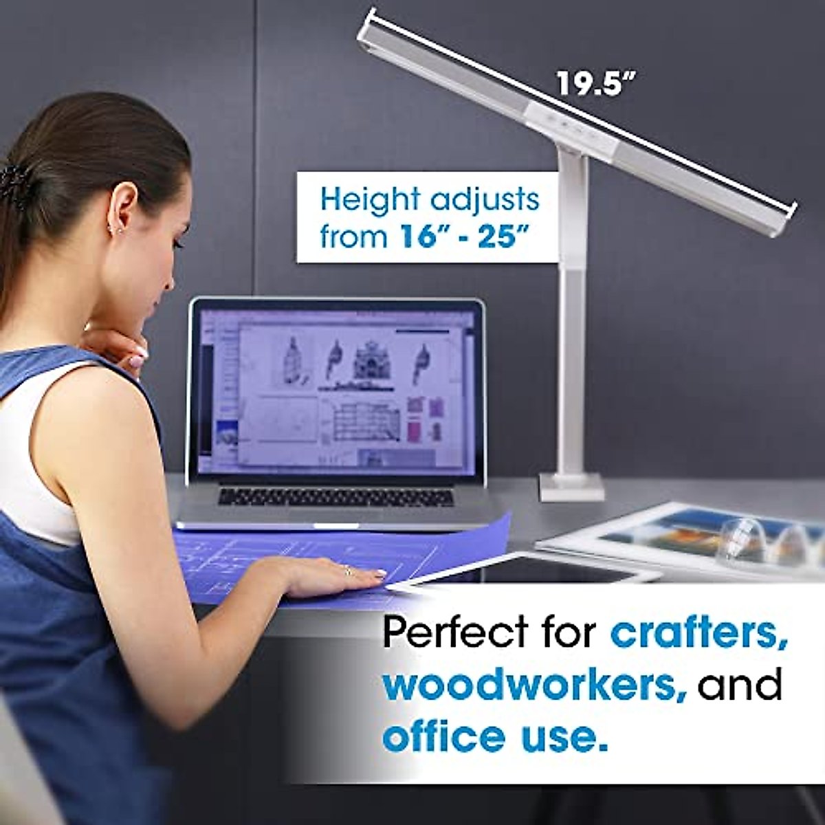 OttLite LED Desk Lamp with Sturdy Clamp - Extra Wide Lighting, Dimmable with 5 Brightness Settings & Energy Efficient Natural Daylight LEDs for Home Office, Computer Desk, Dorms & Workbench