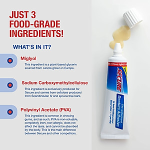 Secure Waterproof Denture Adhesive - Zinc Free - Extra Strong Hold For Upper, Lower or Partials - 1.4 oz (Pack of 2)