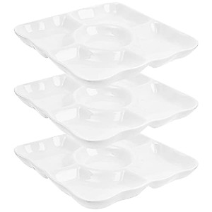 Okllen 3 Pack Porcelain Divided Serving Tray, White Appetizer Tray Platter for Chips and Dip, 5 Compartments Decorative Fruit Veggie Tray Candy Snacks Dishes, Square, 9.5" L x 9.5" W x 1" H