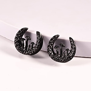 Atomhole 2PCS Mushroom Saddle Ear Plugs Tunnels 316 Stainless Steel Ear Gauges Earrings Hypoallergenic Ear Expander Stretchers Piercing Body Jewelry (19mm(3/4"), Black)