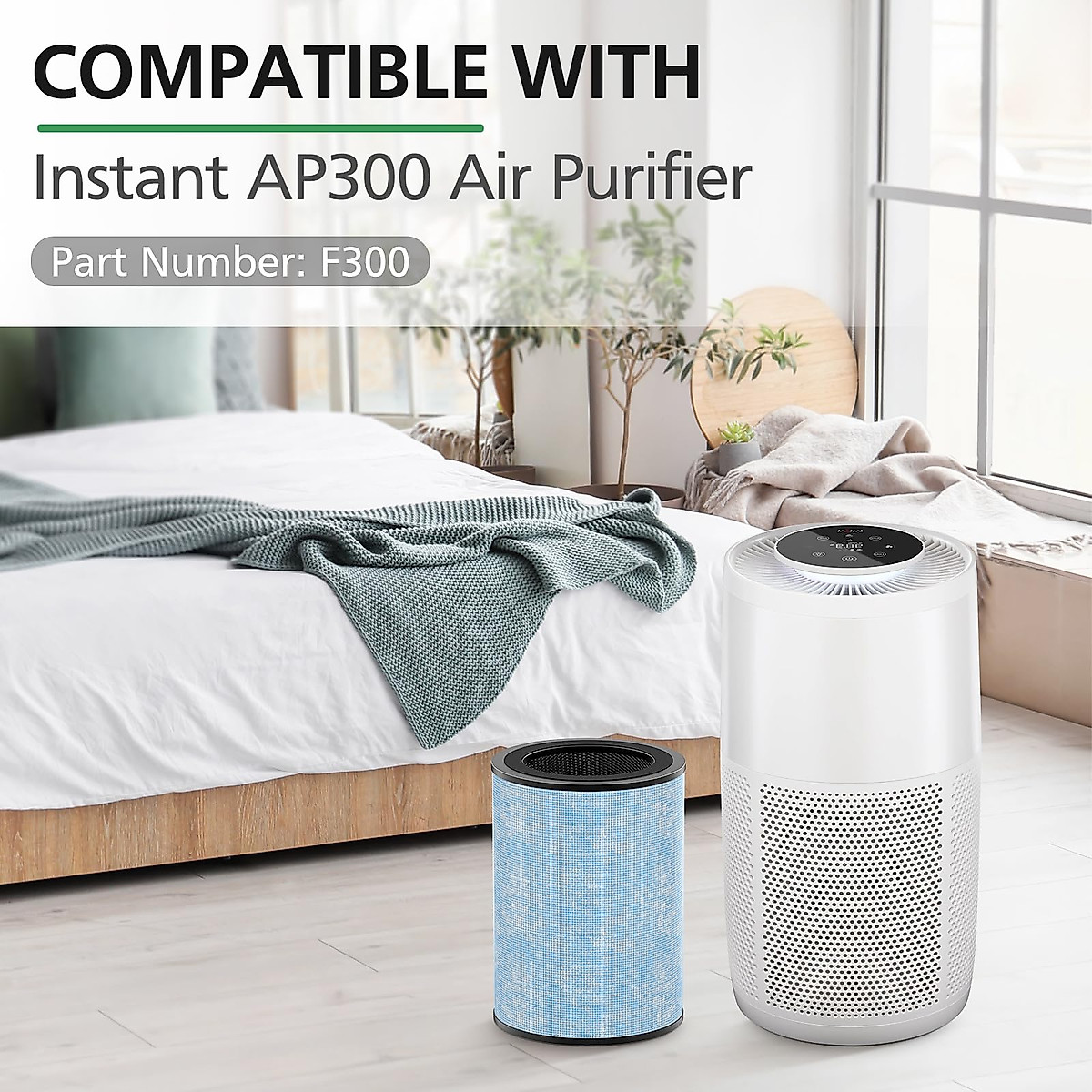 F300 Filter Compatible with Instant AP300 Air Purifi-er, 4-Stage Filtration with H13 Grade True HEPA Filter and Activated Carbon Filter, Compare to F300 Filter, 2 Pack