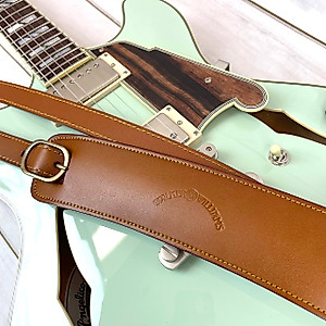 Walker And Williams C-18-VBRN Vintage Brown Premium Grain Leather Slash Guitar Strap With Deluxe Soft Suede Pad For Acoustic, Electric, And Bass Guitars