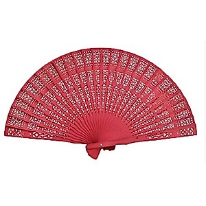 RAZZUM Decorative Folding Fans Vintage Flower Pattern Fan Hollow Wooden Hand Fan Gift Hand-Held Folding Fan for Women Wedding Dancing Party Decoration Gift Hand Fan Fan (Color : C)