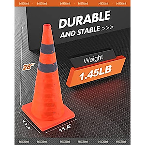 HiGiant [4 Pack] Collapsible Traffic Safety Cones 28'' inch, Orange Pop-up Cones with Reflective Collar, Caution Cones for Road Driving Practice and Parking lot