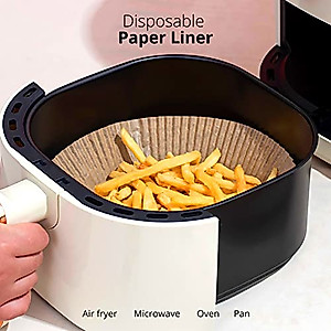 TEMOLA 50PCS Air Fryer Disposable Paper Liner, Non-Stick Air Fryer Paper Liners Round Food Grade Baking Paper, Grease Water Proof Parchment Paper for Air Fryer Cooking Roasting Microwave Frying Pan