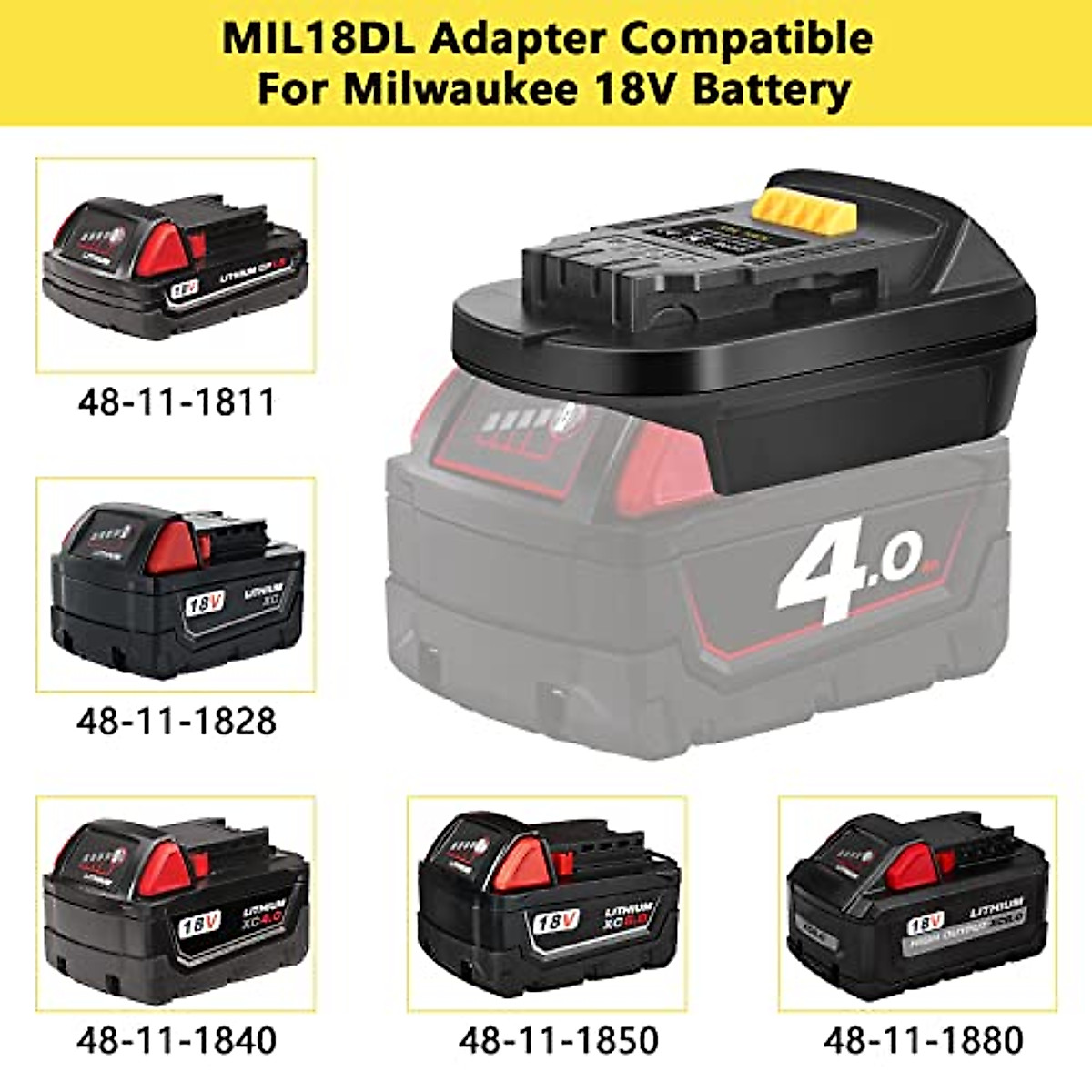 JYJZPB Battery Adapter MIL18DL Converter for Dewalt to Milwaukee Battery Adapter, Compatible for Milwaukee 18V M18 Lithium Tool Battery for Dewalt 20V Cordless Tools