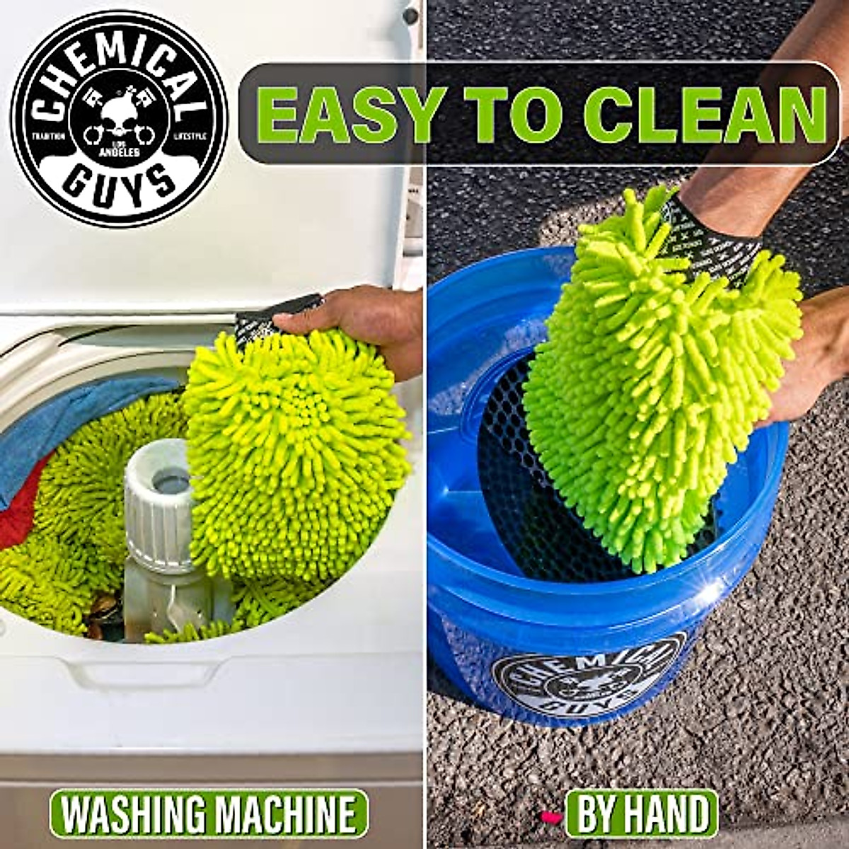 Chemical Guys MIC493 Chenille Premium Scratch-Free Microfiber Wash Mitt, Lime Green, 9.6" x 2.3" x 7"