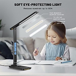 Led Desk Lamp with Wireless Charger, Desk Lamps for Home Office with Clock, Alarm, Date, Temperature | Desk Light with Night Light, 45 Min Auto Timer | Touch Control Smart Lamp for College, Dorm