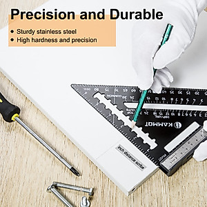 KAMMQI Carpenter Squares Rafter Square with Level 7 Inch Metal Triangle Square Carpenter Tools Layout Tools Stainless Steel Woodworking Square (Black 7inch)