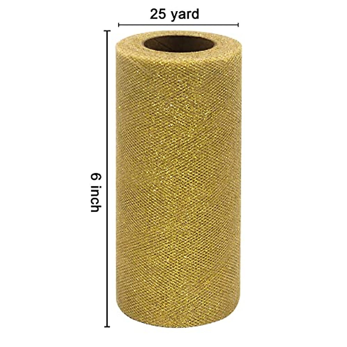 Gold Glitter Tulle Rolls, 6 Inch by 25 Yards Sparkle Fabric Ribbon for DIY Tutu Skirt Sewing Bow Wedding Decorations Craft Supplies