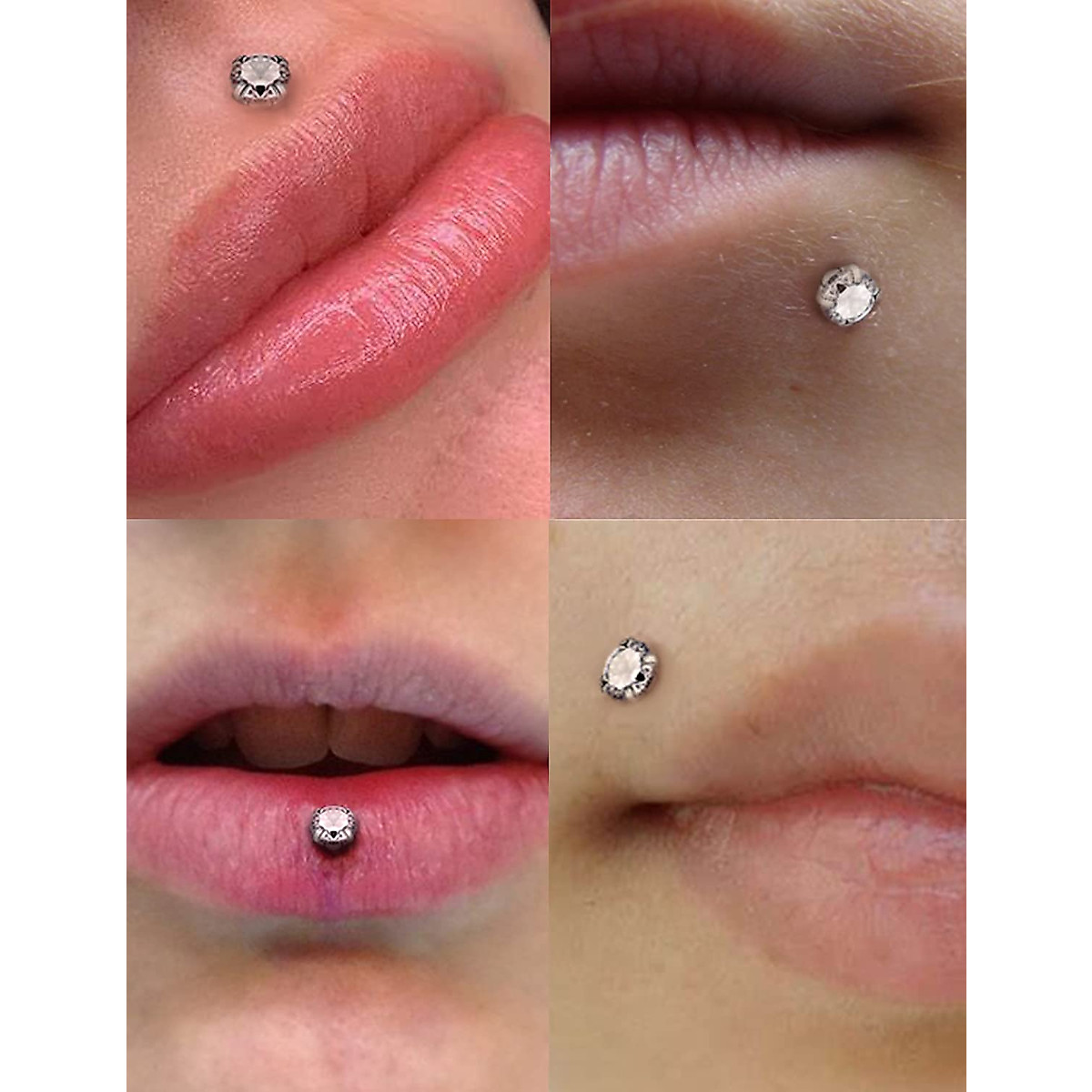 Vsnnsns 16G Lip Rings Stainless Steel Clear Cubic Zirconia Labret Monroe Lip Rings Nail Cartilage Tragus Helix Earrings Studs Ring Medusa Piercing Jewelry for Women Men 8mm