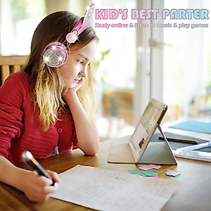 Unicorn Wireless Headphones for Kids,Cat Ear Bluetooth 5.0 Over Ear headphones with Microphone for Cellphone/iPad/Laptop/PC/TV/PS4/Xbox One, Foldable Stereo Gaming Headset for Girls Teens Gift