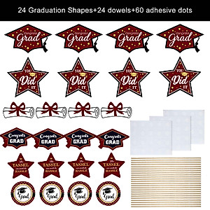 Maroon and Gold Graduation Decorations Set of 24 Class of 2025 Table Decor Congrats Grad Party Centerpiece Sticks Table Toppers Graduation Party Supplies
