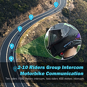 FreedConn Motorcycle Helmet Bluetooth Communication System FX 10 Riders Group Using Universal Pairing Helmet Intercom with Music Sharing IP67 Ultra-Thin Body (FX-Black)