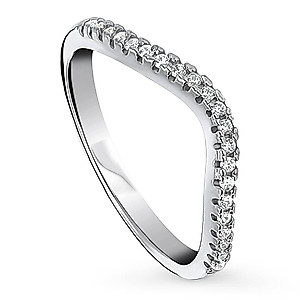 BERRICLE Sterling Silver Wishbone Wedding Rings Cubic Zirconia CZ Curved Half Eternity Ring for Women, Rhodium Plated Size 9