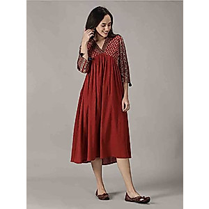 FIDOZA Women's Rayon Printed Anarkali Embroidery Kurti | Pakistani Style Rayon Printed Kurti For Women | Ready to wear (Maroon, S)