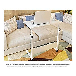 Office Business Hotel Lobby Dining Table Set, Bed Tray Table for Eating and Laptops Lazy Bedside Table Home Office Desks, Solid-Top Height Adjustable Wooden Mobile Laptop Desk Cart with Pulley Does No