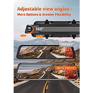 WOLFBOX 2.5K Dash Cam Mirror for Car, Rear View Mirror Camera with 10" IPS Full Touch Screen, Dual Dash Camera 1440P Front and Rear Mirror with 1080P Backup Camera, Free TF Card & GPS