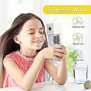 Diesda Kid Robot Handheld Fan, color-change Head Robot Toy - Small Handheld Fan with 3 Speed for Desk, Outdoors, Hiking, Camping, Travel - White