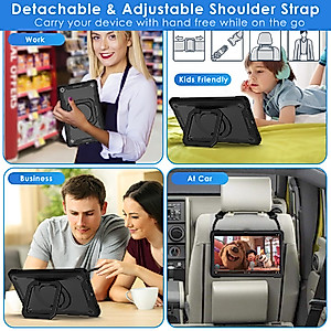 DETUOSI Hybrid Rotating Case for Lenovo Tab M10 Plus 10.6" 3rd Generation 2022 (TB-125FU/ TB-128F) with Shoulder Strap, 360 Degree Swivel Kickstand Heavy Duty Bumper Protective Shockproof Kids Cover