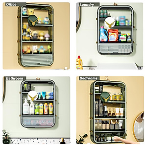 FZYUAN Bathroom Wall Cabinet Bathroom Cabinet Wall Mounted with Drawers Medicine Cabinet with Hooks Over The Toilet Storage Cabinet Hanging Cabinet for Bathroom Livingroom Kitchen,Green,40x12x70cm/17