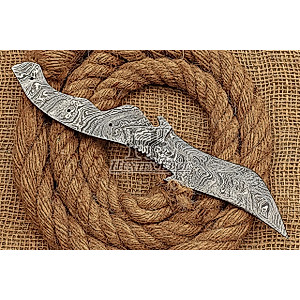 HUNTEX Custom Handmade Hand-Forged Twist Pattern Damascus Steel 10.5 Inch Long Full Tang Razor Sharp Camping Hunting DIY Blank Blade Gut Hook Knife for Knife Making