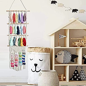 UKYLIN Headband Holder Hair Bows Organizer for Girls, Baby Hair Bow Holder Hair Clips Organizer with 30 Pcs Plastic Hooks for Room Wall, Door or Closet (White)